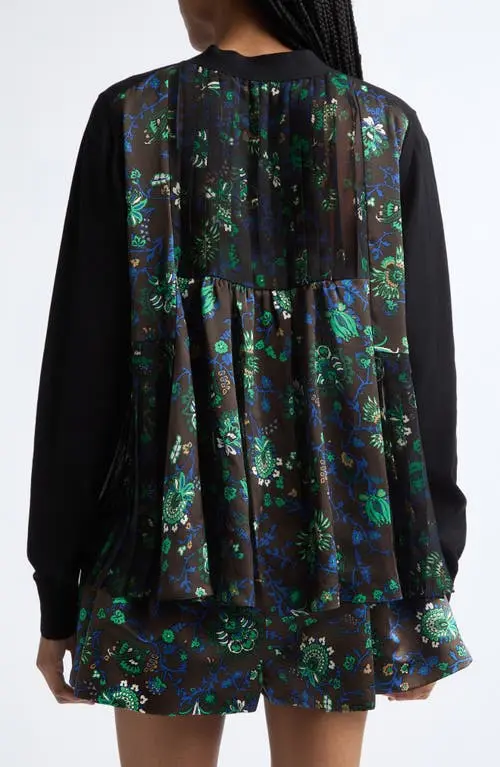Sacai Floral Print Wool Blend Cardigan