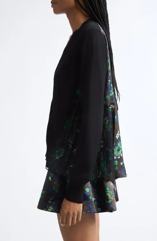Sacai Floral Print Wool Blend Cardigan