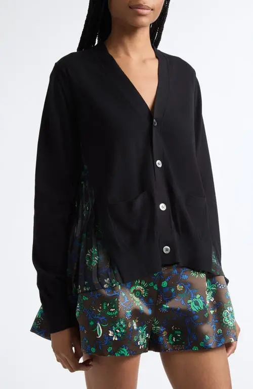 Sacai Floral Print Wool Blend Cardigan