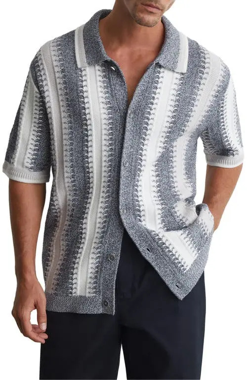 REISS Dale Stripe Button-front Sweater - Soft Blue/white