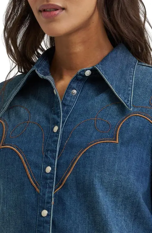 Wrangler Tess Dramatic Collar Western Denim Shirt