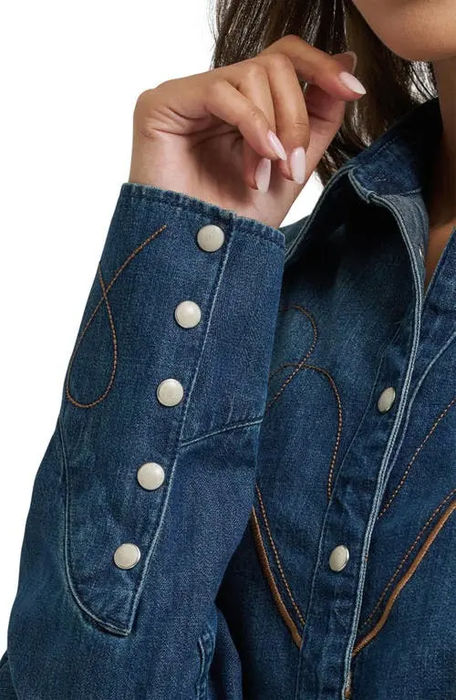 Wrangler Tess Dramatic Collar Western Denim Shirt