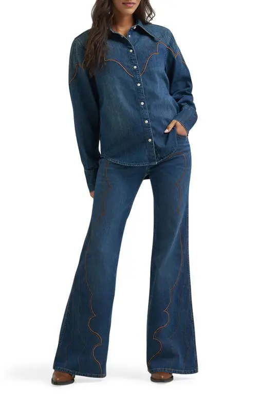 Wrangler Dramatic Collar Western Embroidered Denim Shirt
