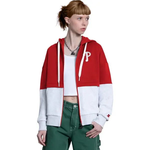 STARTER Heather Gray Philadelphia Phillies Wishbone Full-zip Hoodie - Red