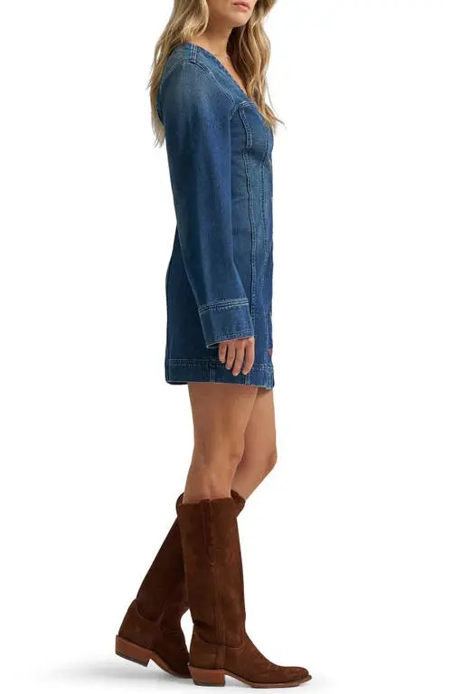 Wrangler Long Sleeve Denim Mini Dress With Flared Cuffs