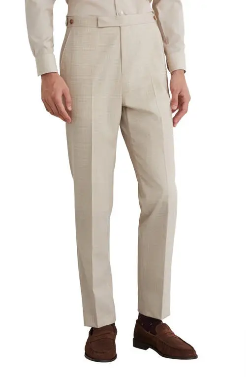 REISS Vita Check Wool Blend Pants - Oatmeal