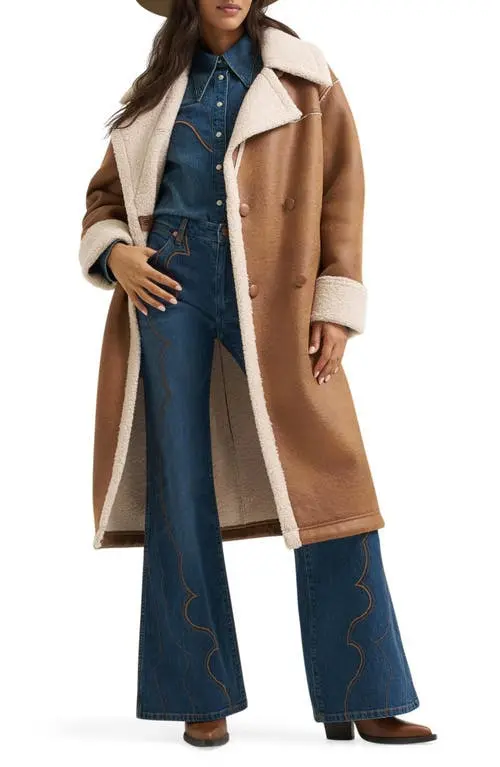 Wrangler Faux Leather Coat With Faux Shearling Trim
