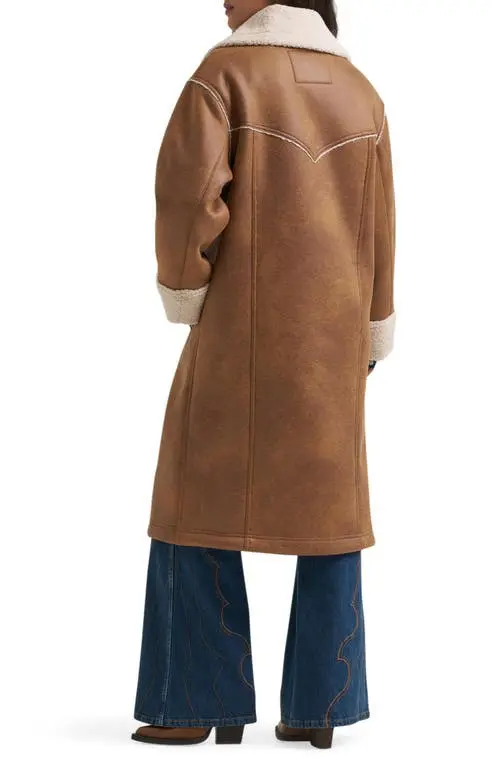 Wrangler Faux Leather Coat With Faux Shearling Trim