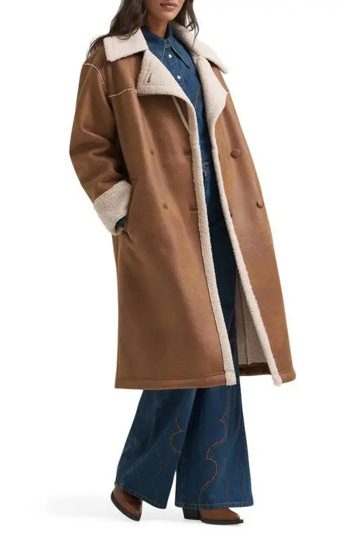 Wrangler Faux Leather Coat With Faux Shearling Trim