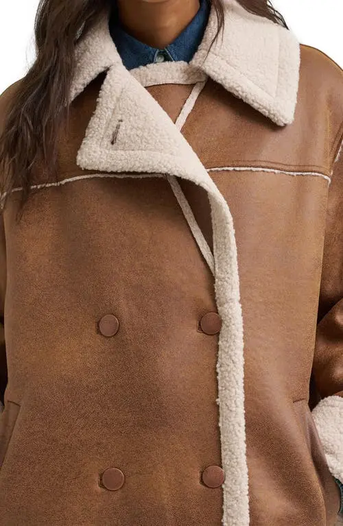 Wrangler Faux Leather Coat With Faux Shearling Trim