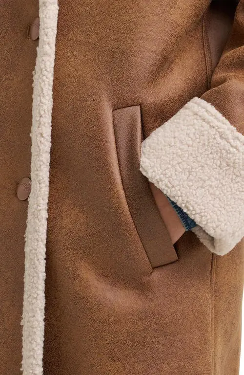 Wrangler Faux Leather Coat With Faux Shearling Trim