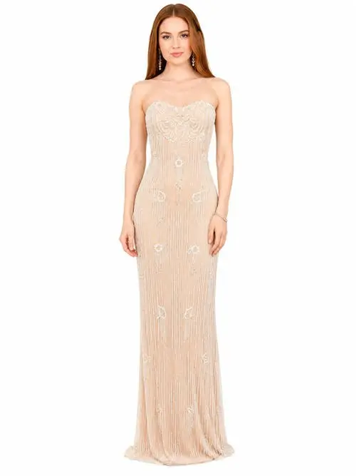 LARA NEW YORK Beaded Faux-wrap V-neck Bridal Gown - Ivory