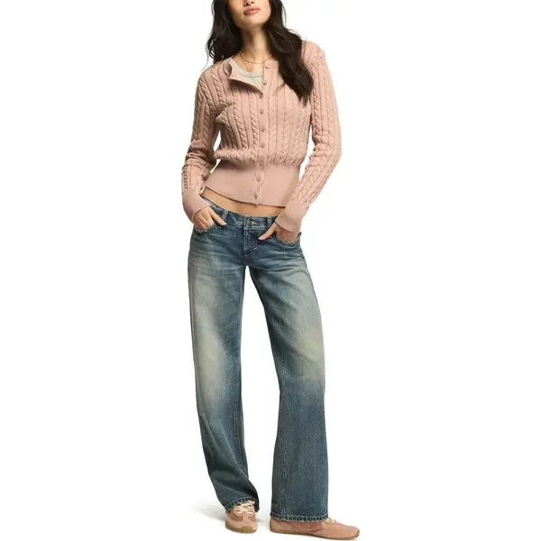 Lucky Brand Cloud Soft Cable Stitch Cardigan - Adobe Rose