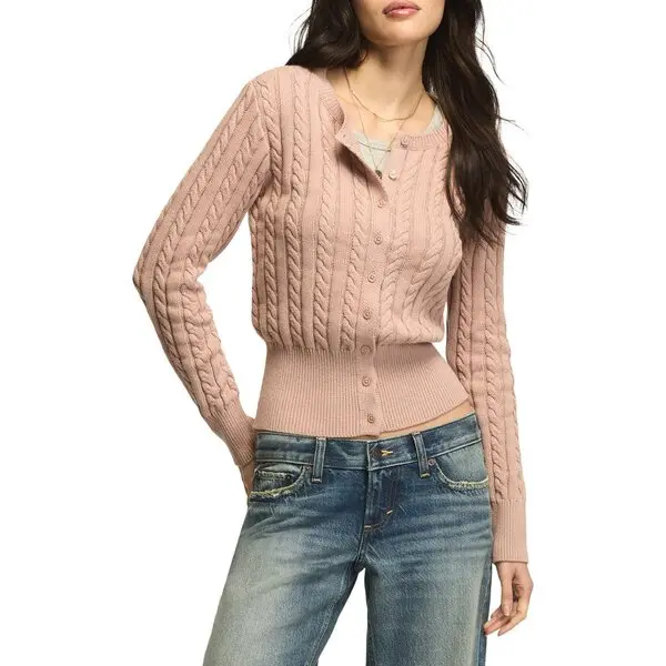 Lucky Brand Cloud Soft Cable Stitch Cardigan - Adobe Rose