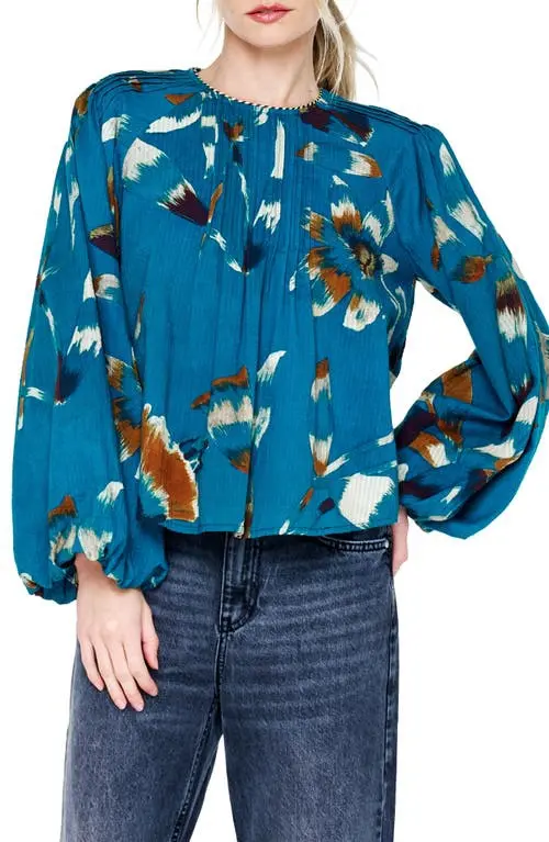 CIEBON Faye Balloon Sleeve Pleated Top - Teal
