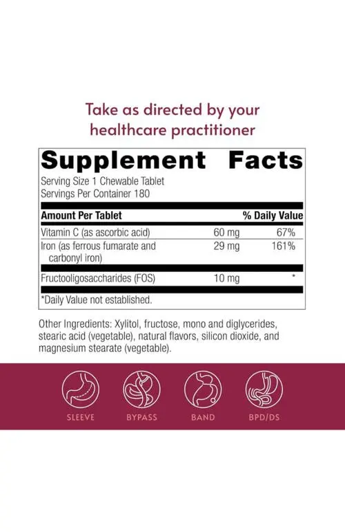 BARIATRIC ADVANTAGE Chewable Iron 29 Mg Supplement With Vitamin C 180 Count