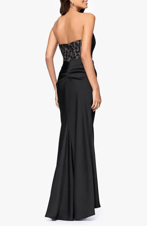 Betsy & Adam Strapless Lace & Satin Gown