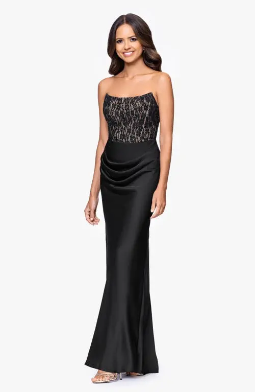 Betsy & Adam Strapless Lace & Satin Gown
