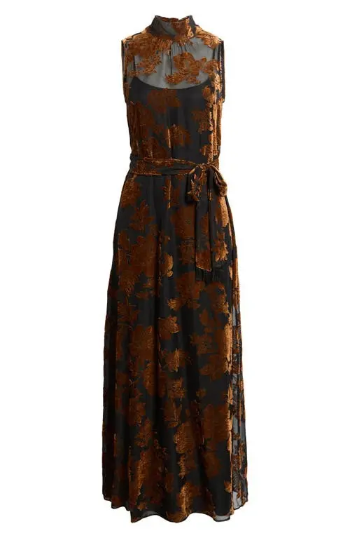 Julia Jordan Velvet Burnout Sleeveless Maxi Dress