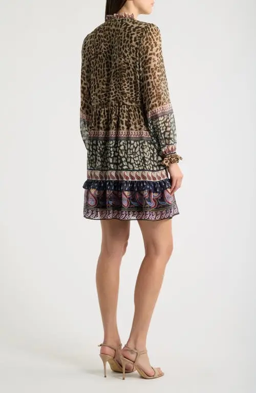Julia Jordan Mixed Print Long Sleeve Tiered Dress