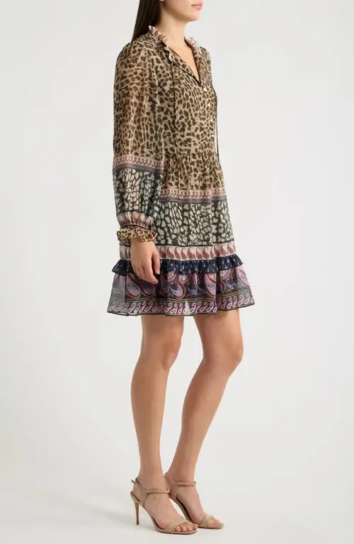 Julia Jordan Mixed Print Long Sleeve Tiered Dress