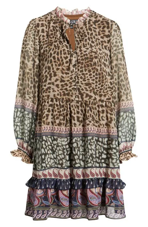 Julia Jordan Mixed Print Long Sleeve Tiered Dress