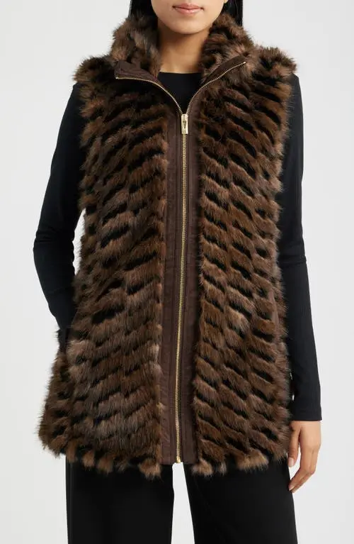 Via Spiga Faux Fur Vest - Brown Multi Color