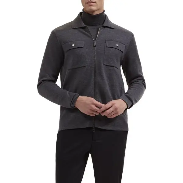 Bugatchi Milano Merino Wool Cardigan - Anthracite