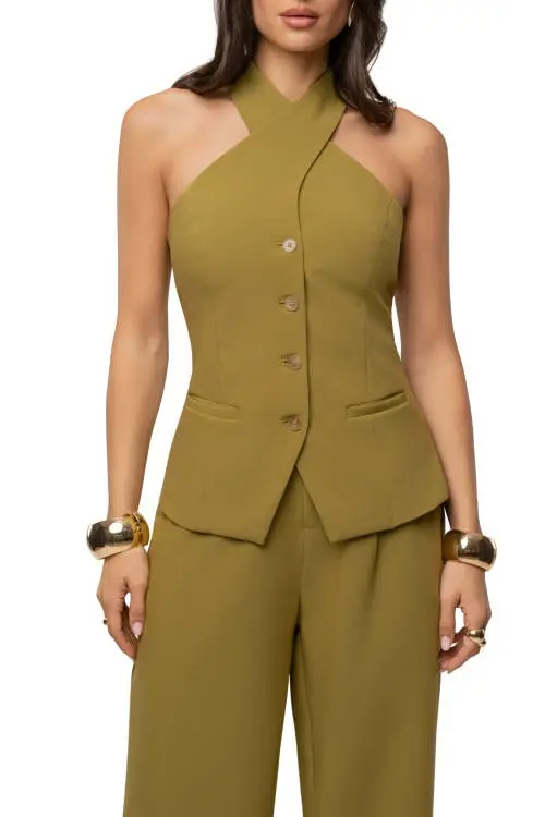 JLUXLABEL Fernanda Halter Top With Cross-front Neckline And Open Back - Lime