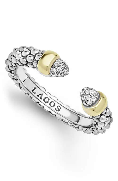 Lagos Signature Caviar Diamond Band Ring - Two-tone