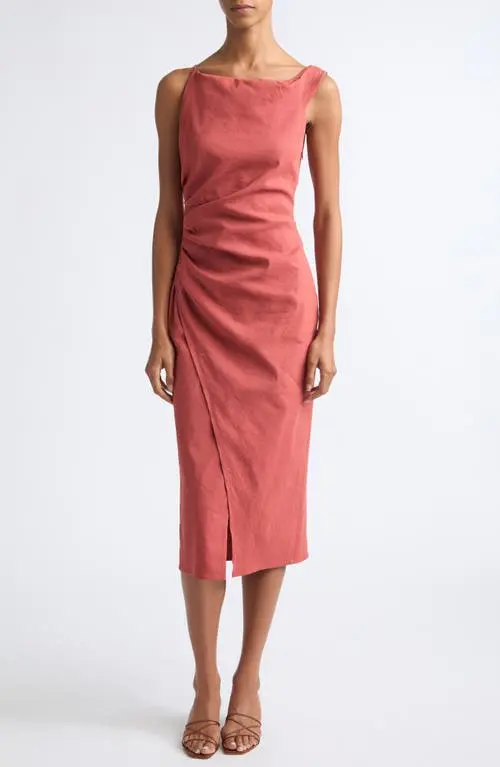 A.L.C. Lyra One-shoulder Linen Blend Sheath Dress - Red Clay