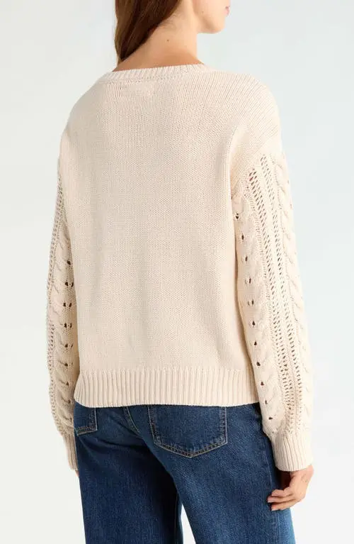 Lucky Brand Floral Embroidered Cotton Blend Sweater