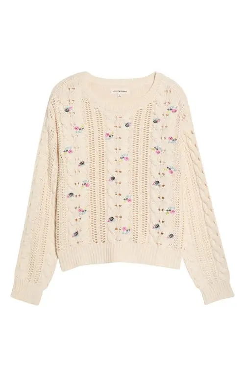 Lucky Brand Floral Embroidered Cotton Blend Sweater