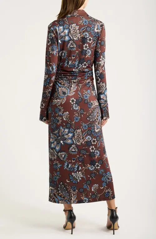 Julia Jordan Floral Long Sleeve Shirtdress - Brown Multi