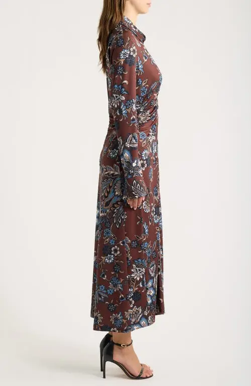 Julia Jordan Floral Long Sleeve Shirtdress - Brown Multi