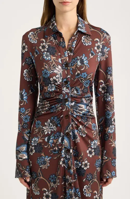 Julia Jordan Floral Long Sleeve Shirtdress - Brown Multi