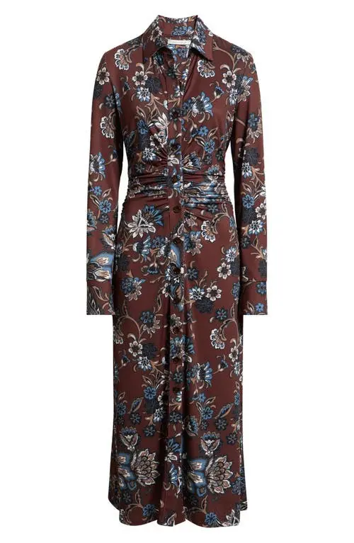 Julia Jordan Floral Long Sleeve Shirtdress - Brown Multi
