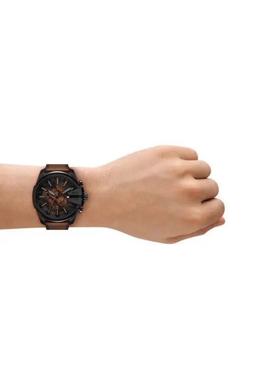 DIESEL® Mega Chief Slim Chronograph Leather Strap Watch