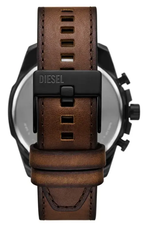 DIESEL® Mega Chief Slim Chronograph Leather Strap Watch