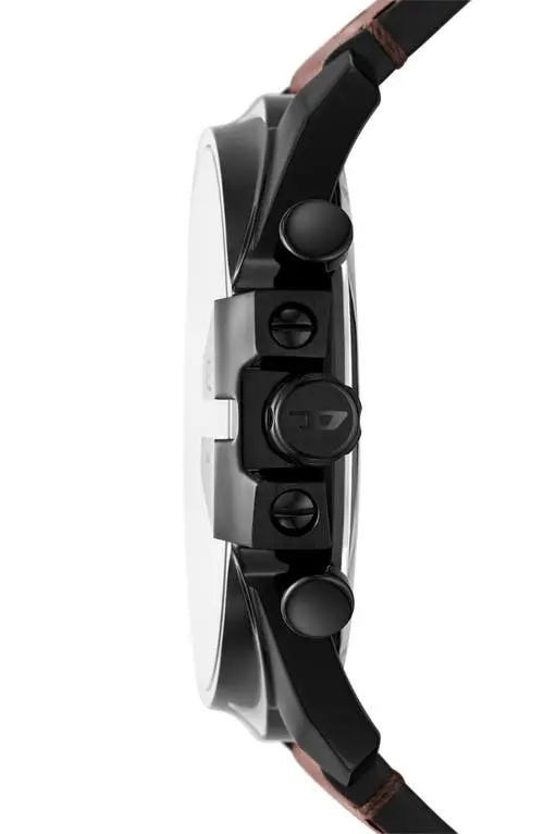 DIESEL® Mega Chief Slim Chronograph Leather Strap Watch
