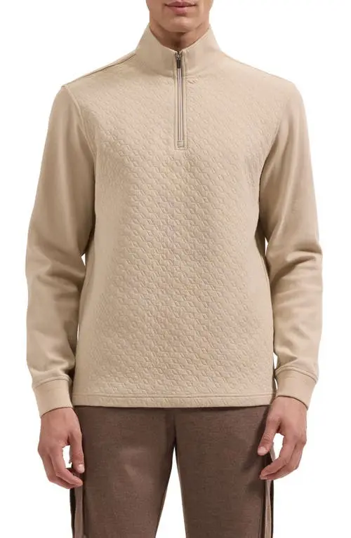 Bugatchi Diamond Quilted Quarter Zip Pullover - Sand