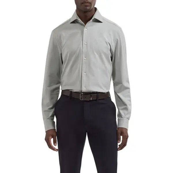 Bugatchi Devon Ooohcotton® Houndstooth Button-up Shirt - Avocado