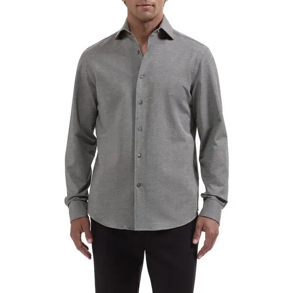 Bugatchi Devon Ooohcotton® Houndstooth Button-up Shirt - Black