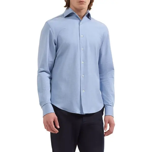Bugatchi Devon Ooohcotton® Houndstooth Button-up Shirt - Classic Blue