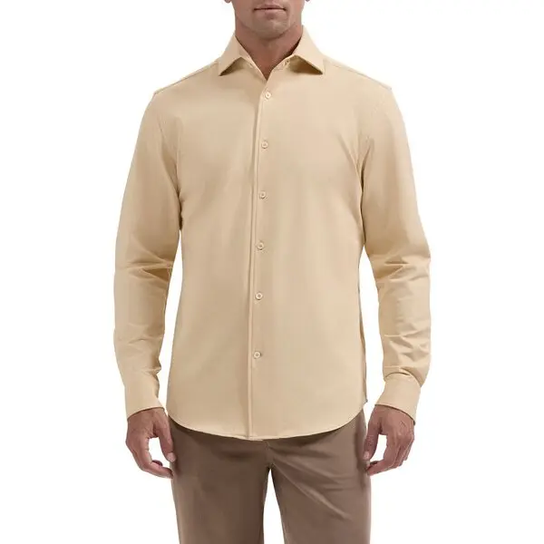 Bugatchi Devon Ooohcotton® Houndstooth Button-up Shirt - Dijon