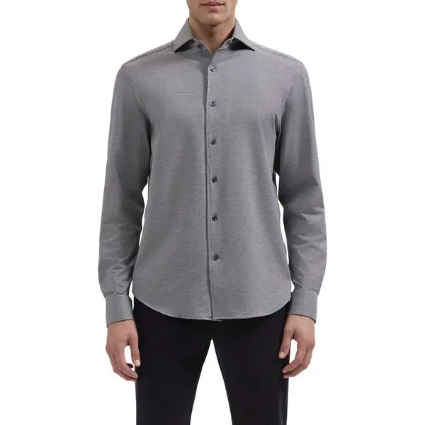 Bugatchi Devon Ooohcotton® Houndstooth Button-up Shirt - Navy