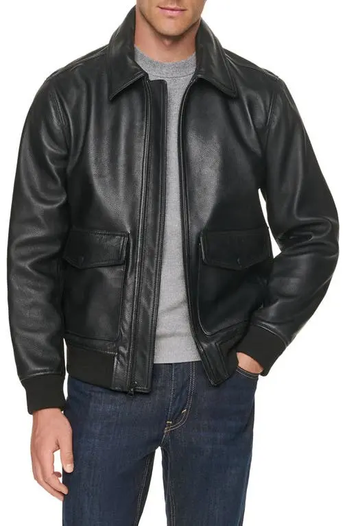 Cole Haan Aviator Leather Jacket - Black