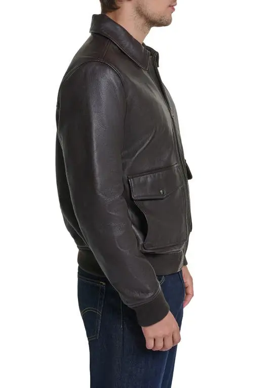 Cole Haan Aviator Leather Jacket - Dark Brown