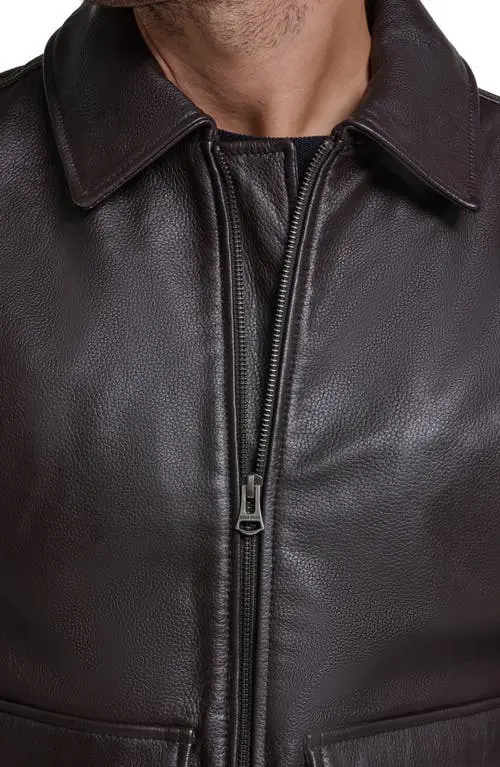 Cole Haan Aviator Leather Jacket - Dark Brown