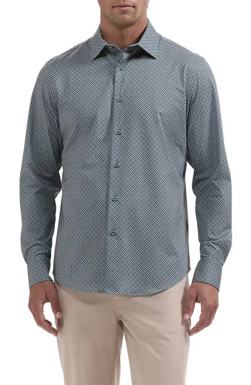 Bugatchi James Ooohcotton® Geo Print Button-up Shirt - Peacock